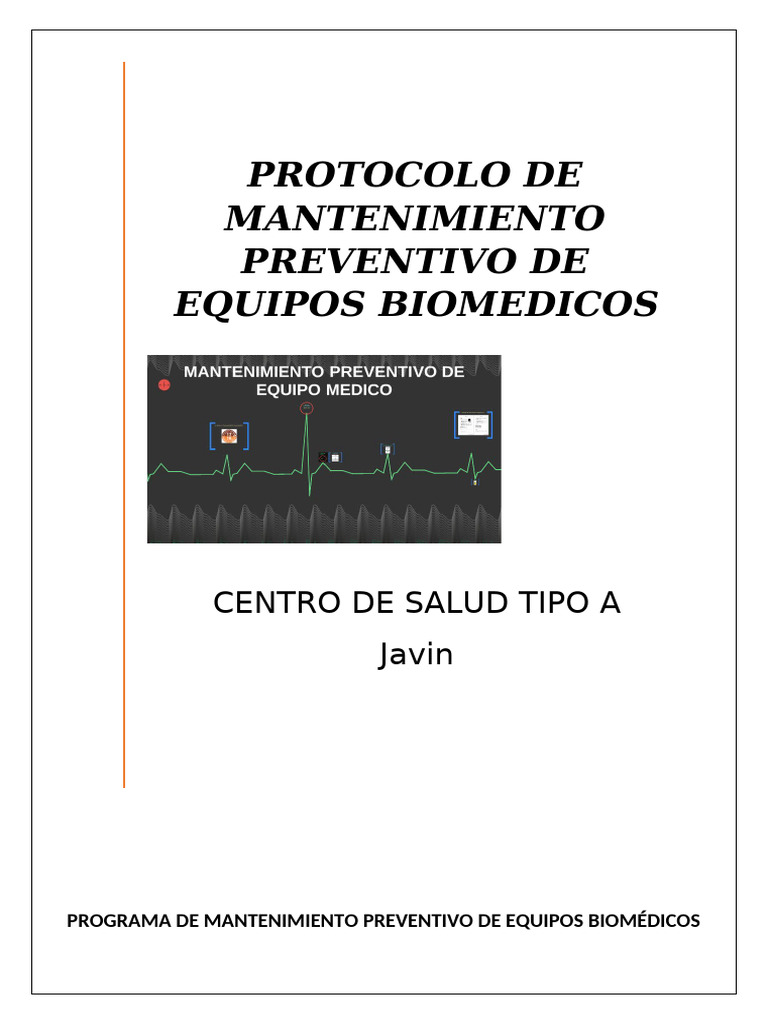 2.protocolo de Control de Equipos Biomedicos CS Javin | PDF | Dispositivo médico | Cuidado de la ...