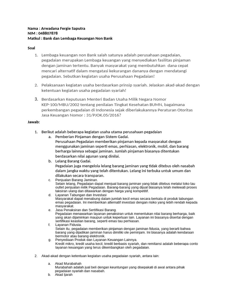 Tugas 3 Bank Dan Lembaga Keuangan Non Bank | PDF
