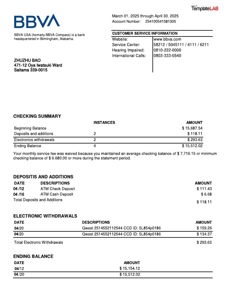 ZHUZHU BAO BBVA Statement | PDF