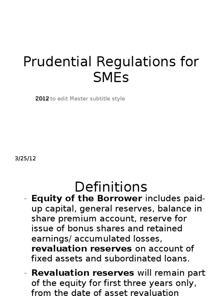 Prudential Regulations For SMEs | PDF | Loans | Stocks