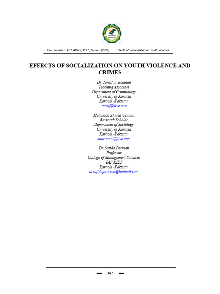 effects of socialization on youth violence and crime | PDF | Violence ...
