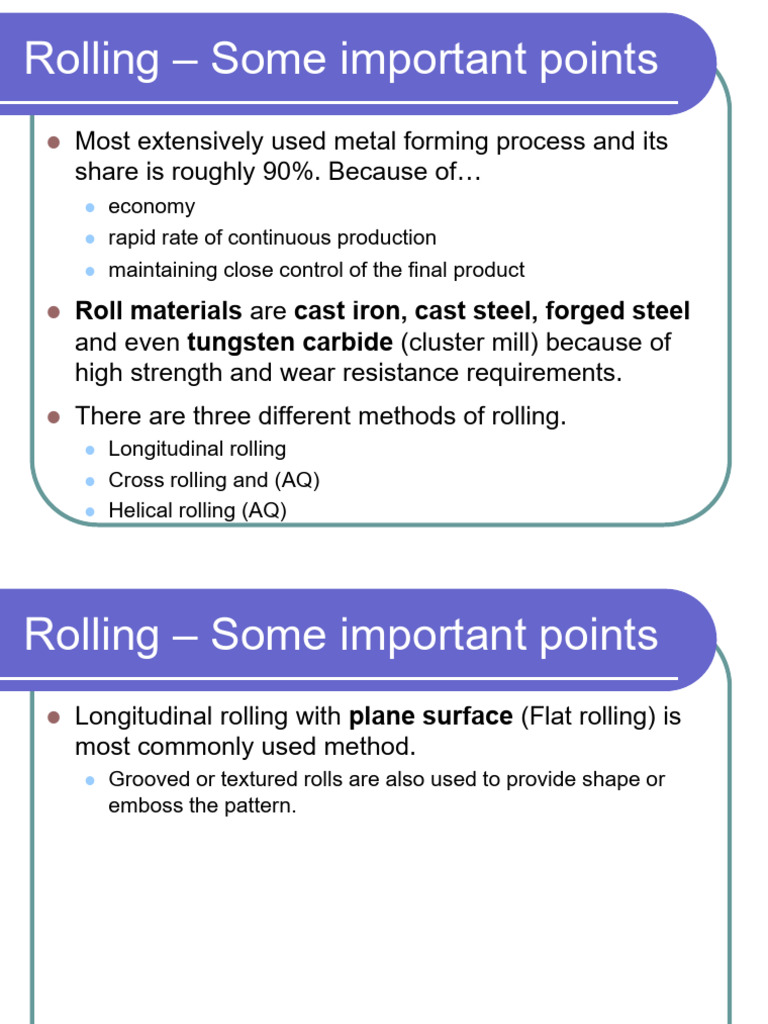 Metal Forming Processes L1 - PT-II DIL4 - 5 - 4 - Rolling | PDF | Rolling (Metalworking) | Force