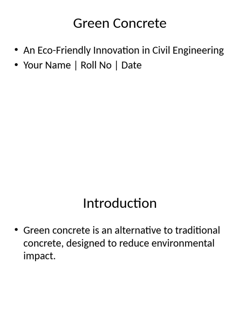 Green Concrete Civil Engineering 20 Slides | PDF | Concrete | Cement