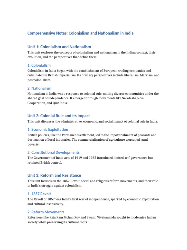 Complete Notes Colonialism and Nationalism | PDF