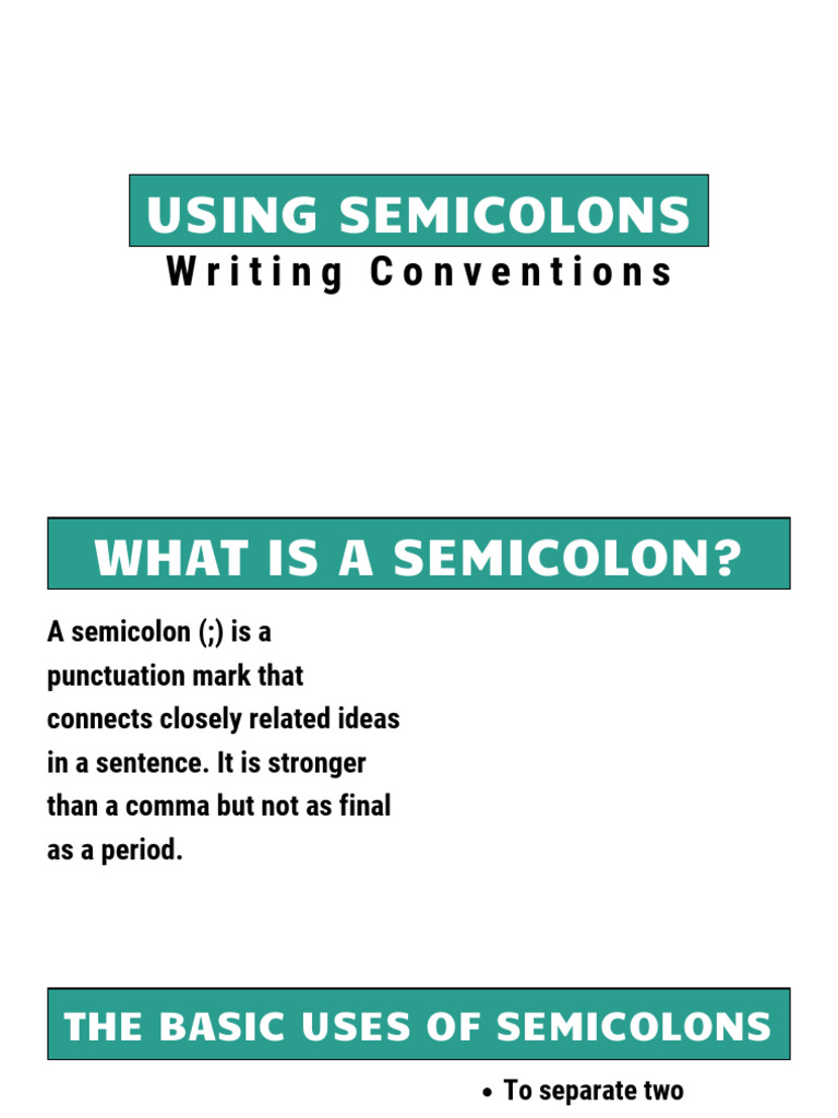 Using Semicolons Education Presentation in Green Sketch Style | PDF