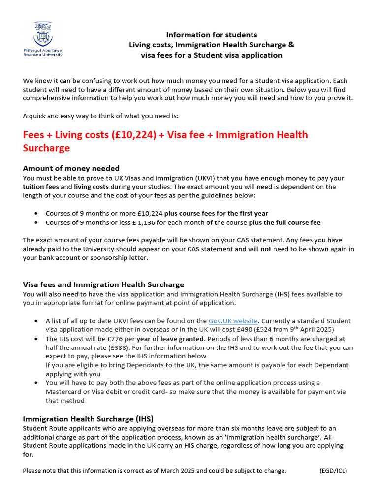 Finances For Student Visa Applications | PDF | Fee | Visa Inc.