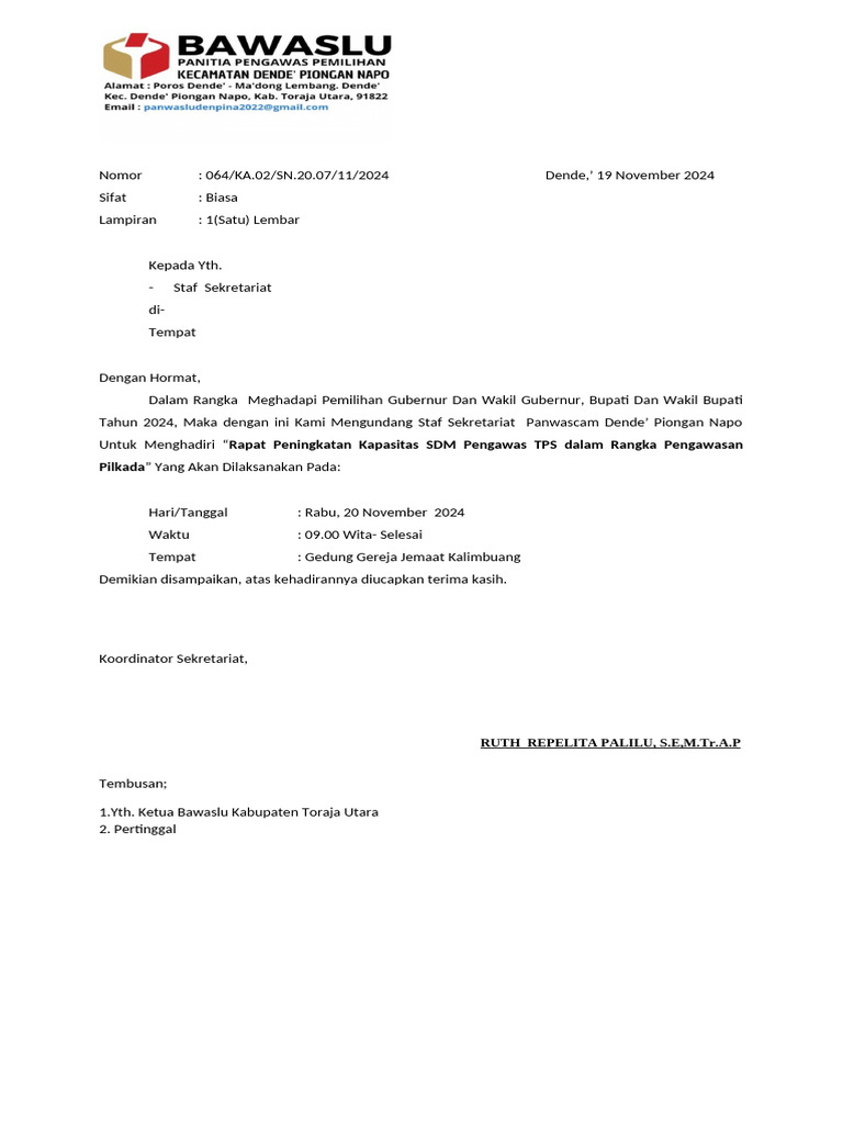 Undangan Rapat Pengawasan Pilkada 2024 | PDF