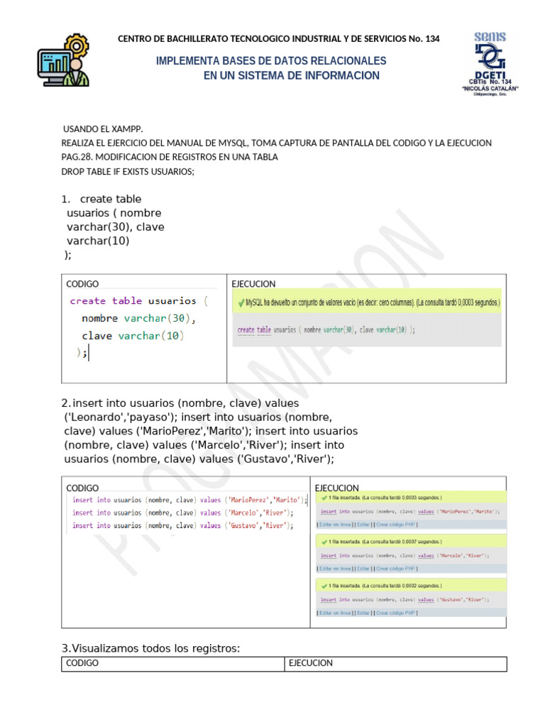 Unidad 2-Ejer 4 Con Xampp | PDF | Base de datos relacional | Bases de datos