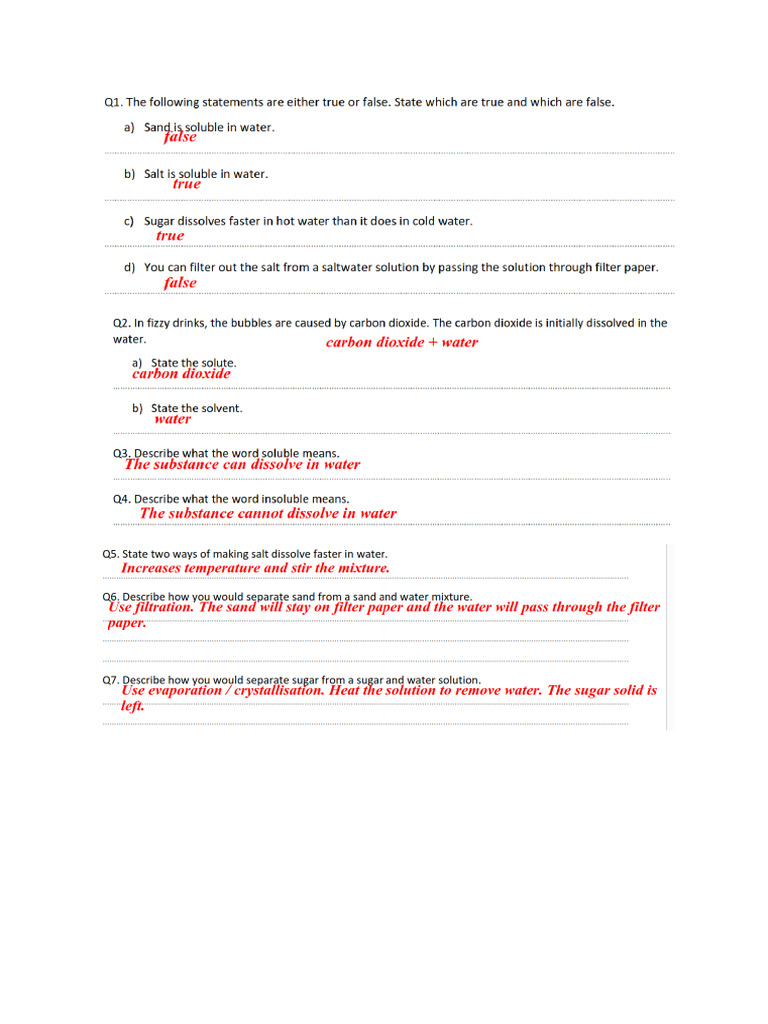 Yr8 Science 24.11.15 Ch2 Question Practice-Solution, Solubility, Chromatography and Simple ...