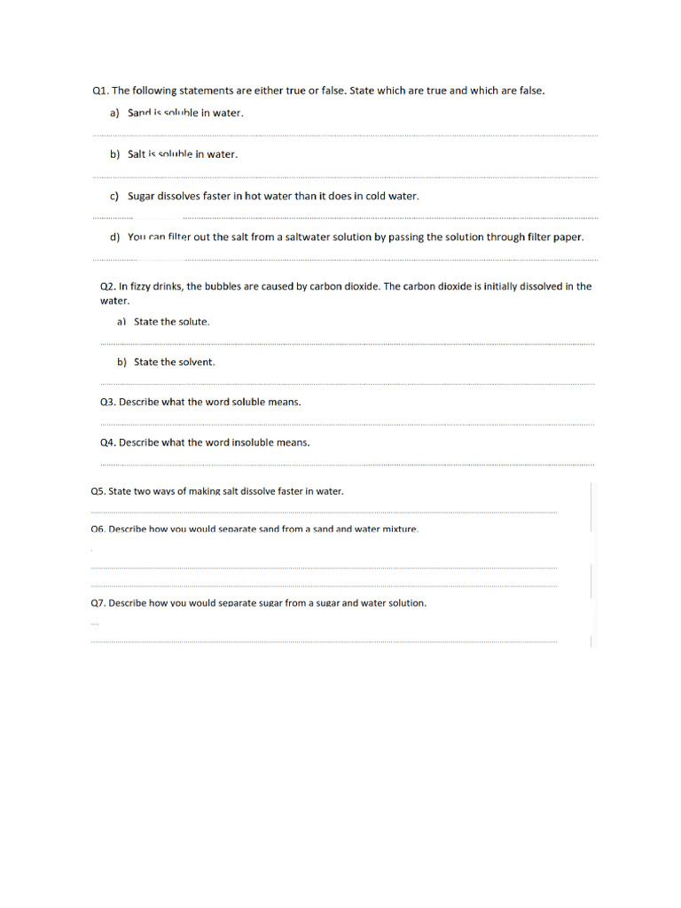 Yr8 Science 24.11.15 Ch2 Question Practice-Solution, Solubility ...