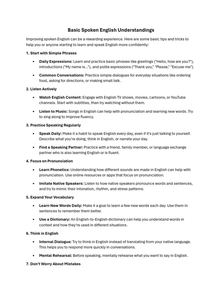 Basic Spoken English Understandings | PDF | English Language | Vocabulary