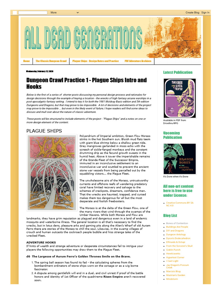 All Dead Generations - Dungeon Crawl Practice 1 - Plague Ships Intro and Ho | PDF | Role Playing ...