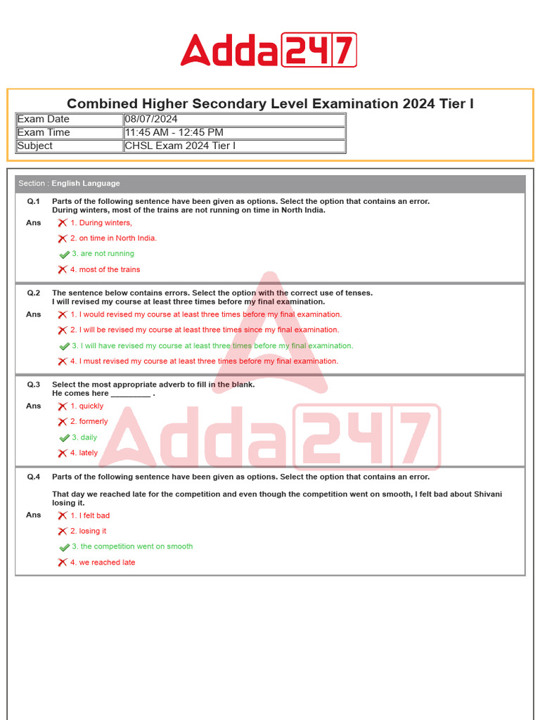 CHSL 2024 Tier I English Exam Guide | PDF | Circle | Area