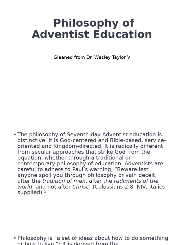 Philosophy of Adventist Education Explained | PDF | Faith | Seventh Day ...