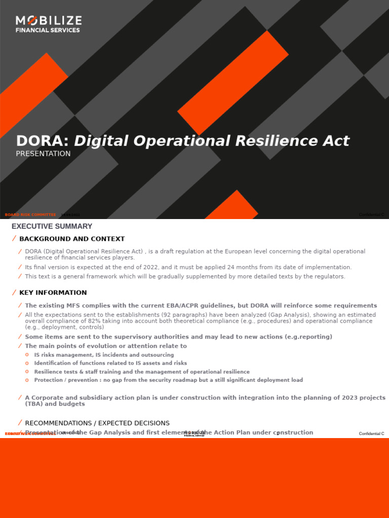 DORA - PrÃ©sentation Au 19 09 2022 - EN | PDF | Risk Management | Risk