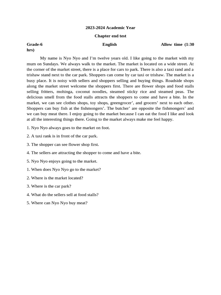Grade 6 English Question | PDF