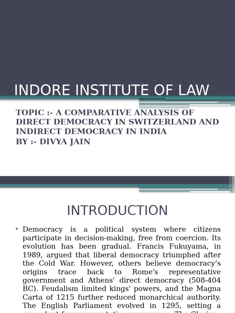 Direct vs. Indirect Democracy: India & Switzerland | PDF | Democracy ...