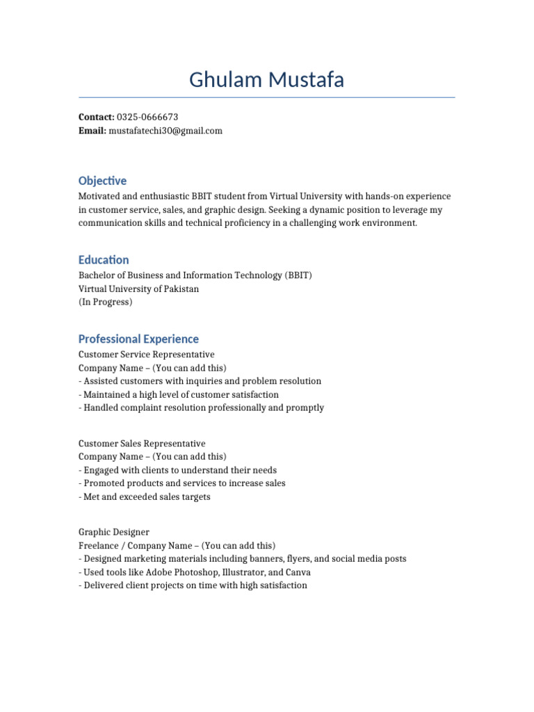 Ghulam Mustafa Resume | PDF