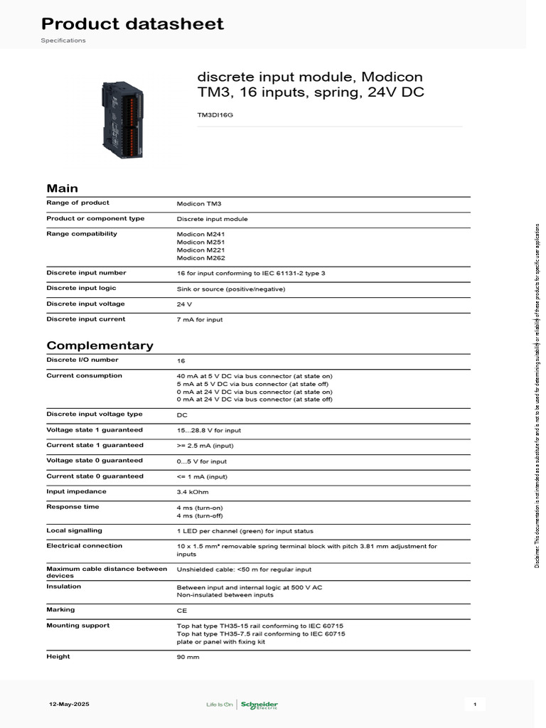 Schneider Electric - Modicon-TM3 - TM3DI16G | PDF | Programmable Logic Controller | Electrical ...