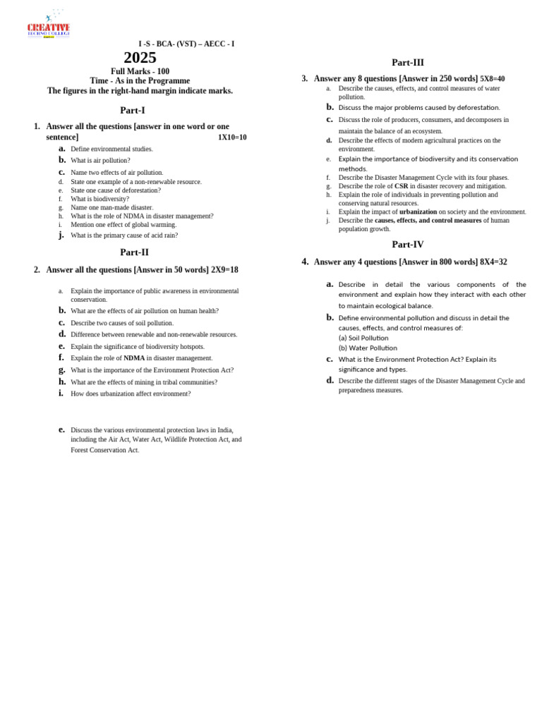 VST Bca 1ST Sem Evs | PDF | Conservation Biology | Natural Environment
