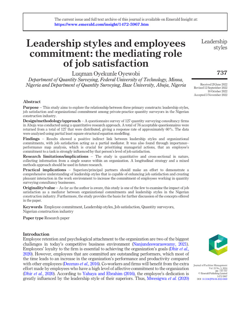 R14 - Leadership Styles and Employees Commitment | PDF | Leadership | Job Satisfaction