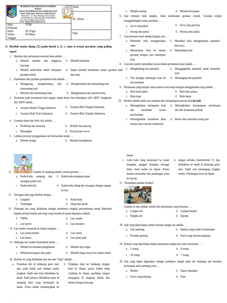 Naskah Soal ASAS Ganjil PJOK kelas 5 | PDF