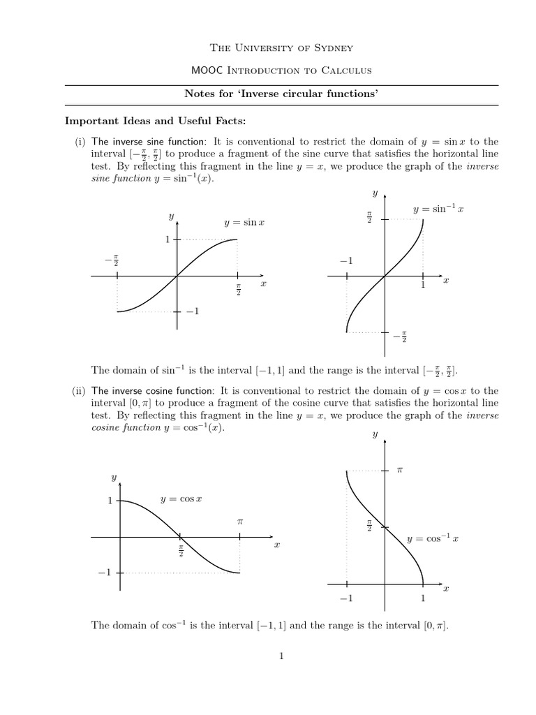 Notes Inverse Circular Functions | PDF | Trigonometric Functions ...
