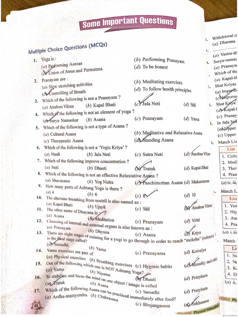 Ch-3 MCQs Yoga | PDF
