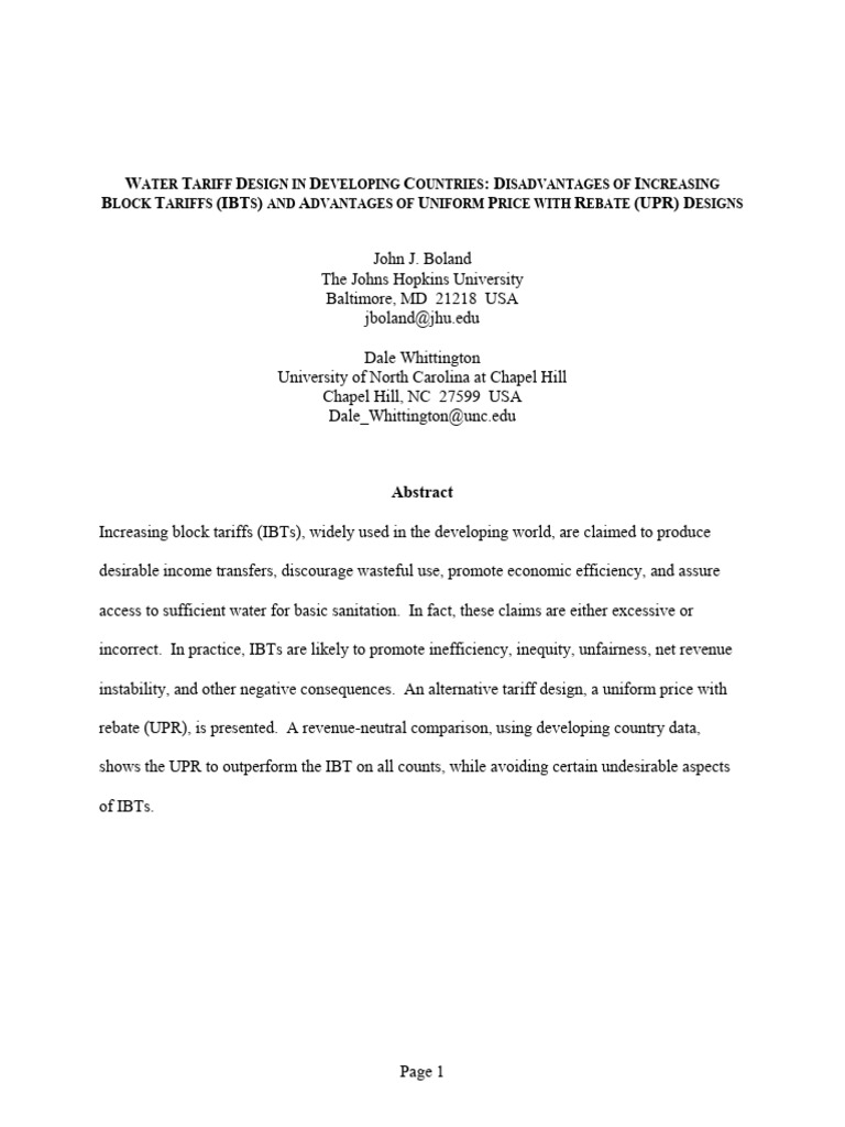 Water Tariff Design - Dale Whittington | PDF | Subsidy | Prices