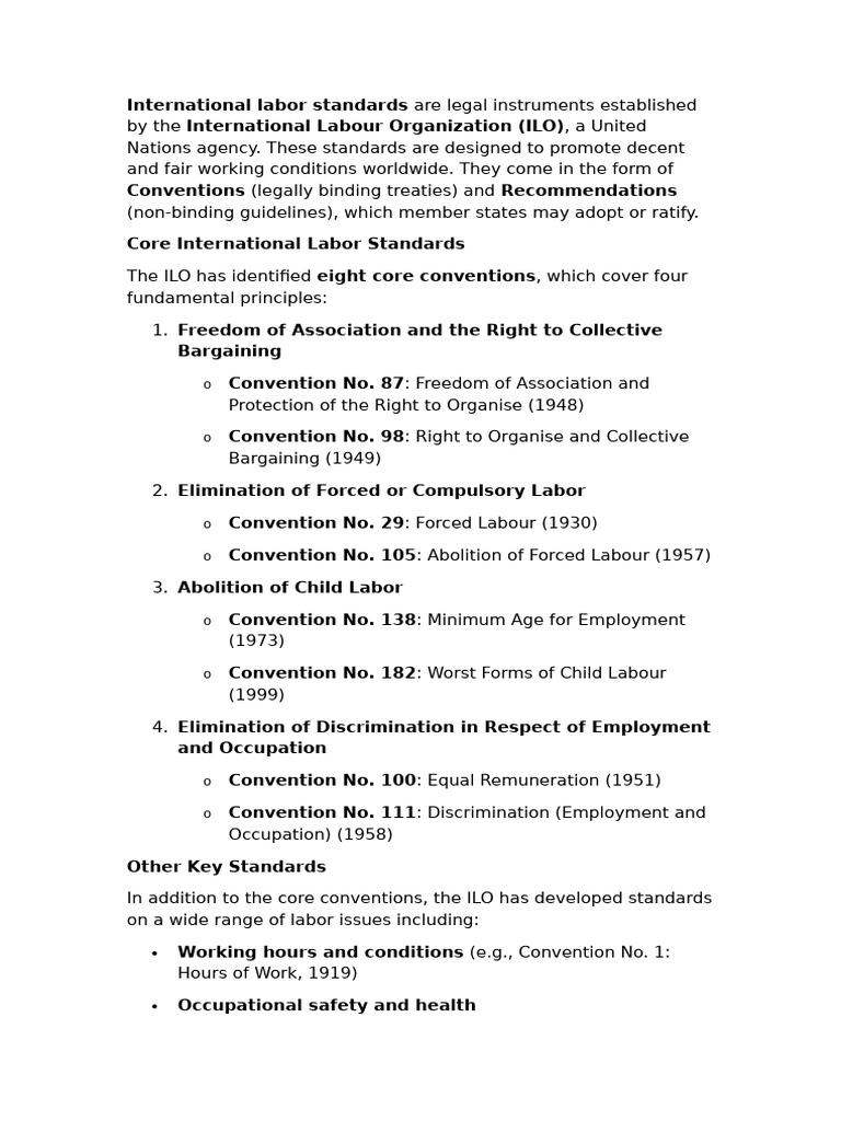 ILO Core Labor Standards Overview | PDF