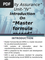 Master Formula Record (MFR) | PDF | Packaging And Labeling
