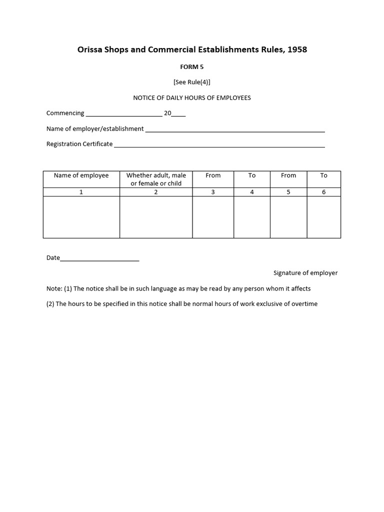 Form 5 - Notice of Daily Hours of Employees | PDF