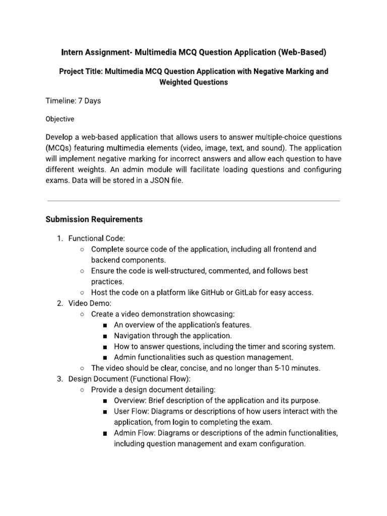 Intern Assignment - Multimedia MCQ Question Application | PDF