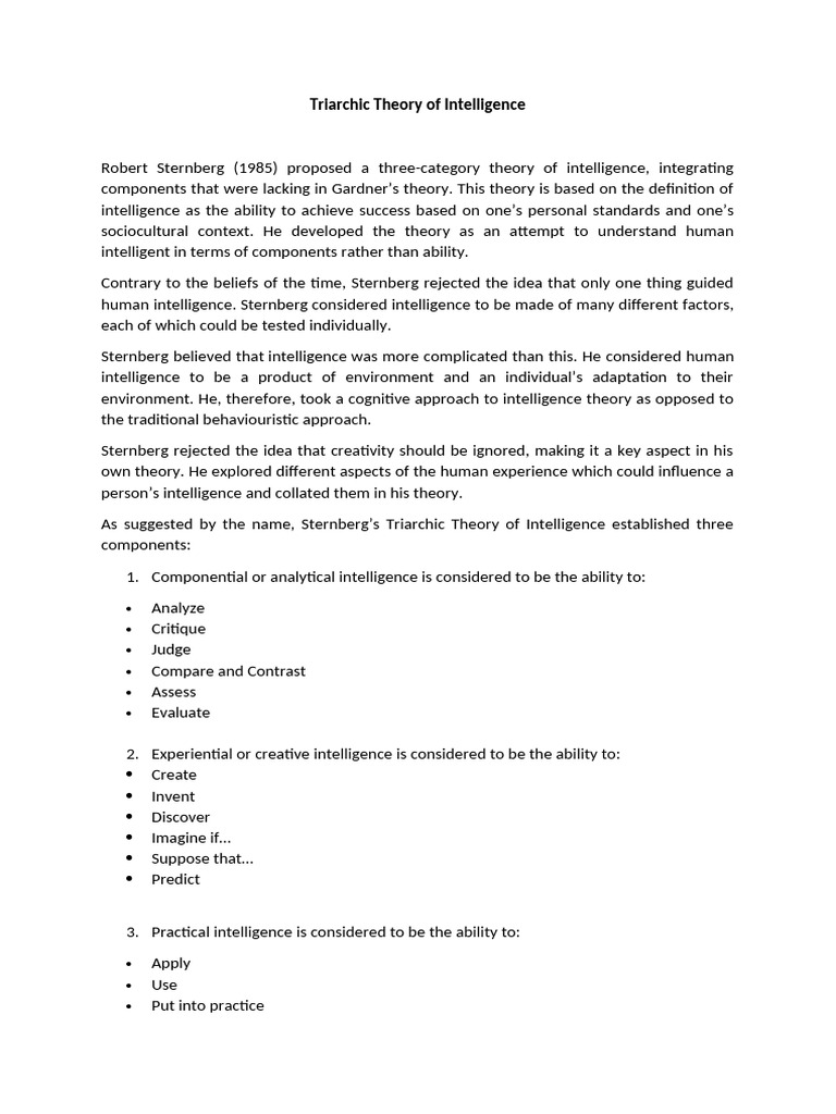 Triarchic Theory of Intelligence | PDF | Intelligence | Behavioural Sciences
