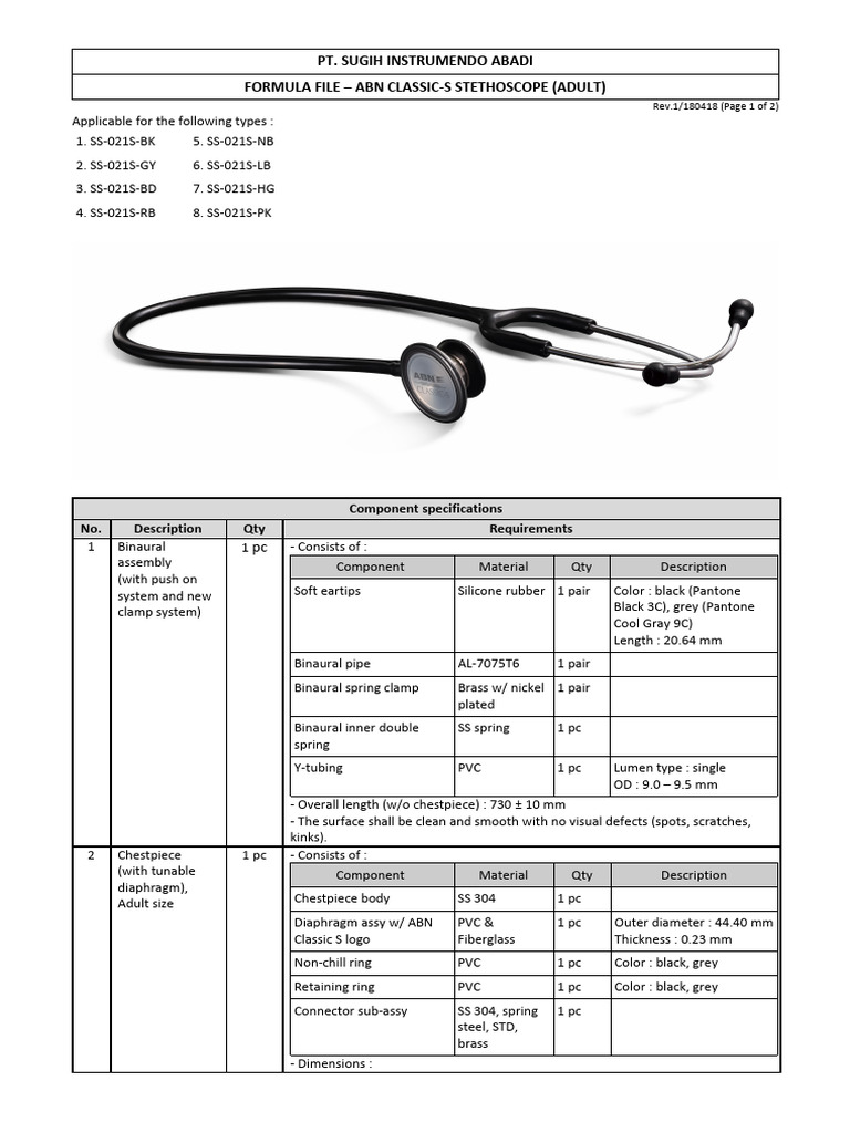 ABN Classic S Stethoscope | PDF | Pipe (Fluid Conveyance) | Industrial ...