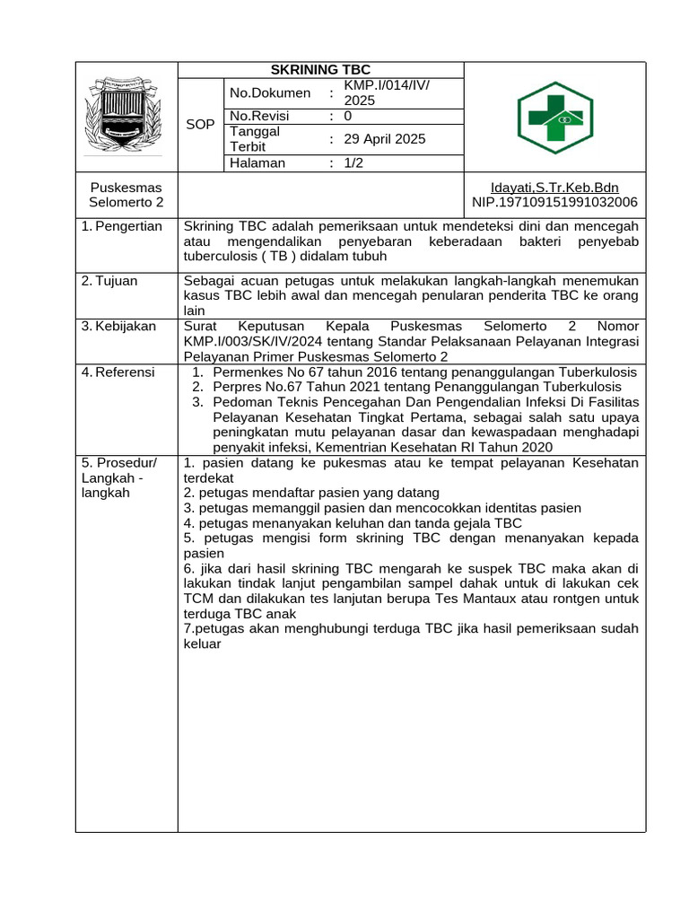 SOP Skrining TBC | PDF