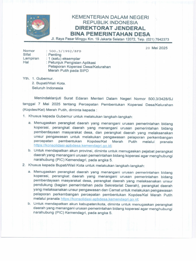 Surat Petunjuk Teknis Aplikasi Pelaporan Kopdeskel Merah Putih Pada ...