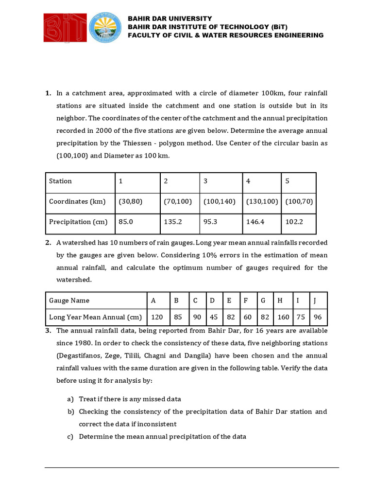 Introduction To Hydroloy and Hydrometry Assignment 1 | PDF | Drainage Basin | Rain