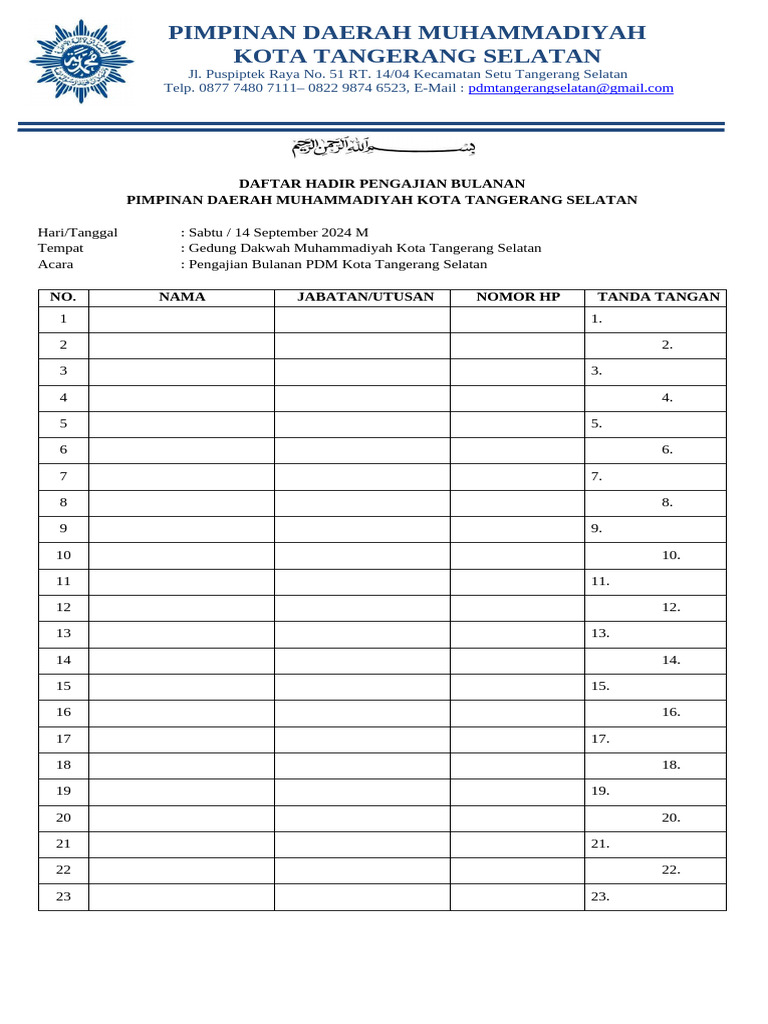 DAFTAR HADIR PENGAJIAN BULANAN | PDF
