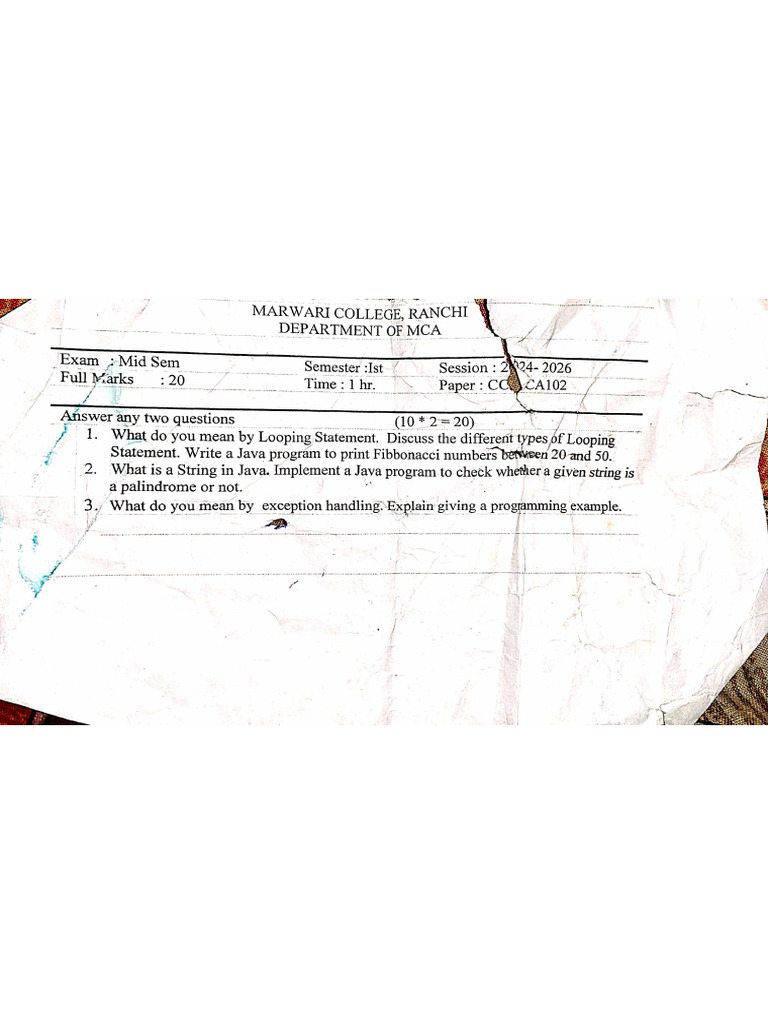 MCA 1st SEM 2024-26 (Mid Sem + End Sem) Questions (Date - 14.05.2025) | PDF