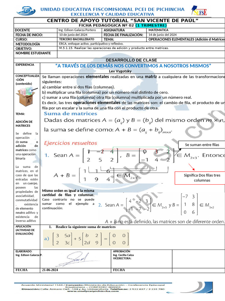 3 Bach-02 Ficha Mate Suma Matriz | PDF | Matriz (Matemáticas) | Álgebra lineal