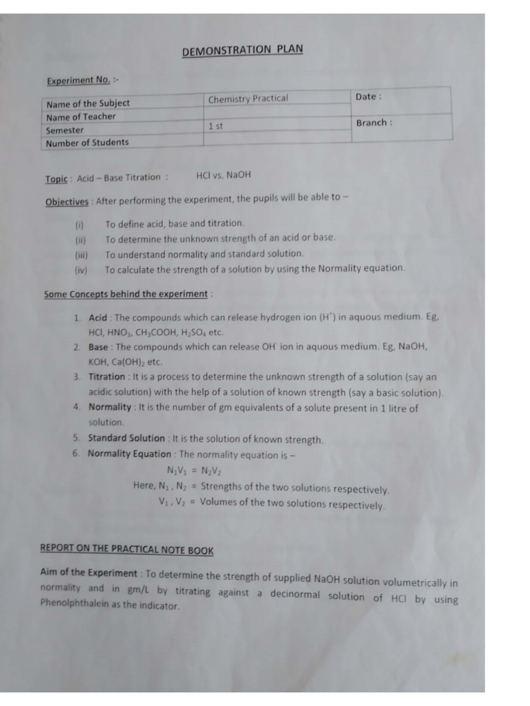 Chemistry Practical Lab (1st Sem) | PDF
