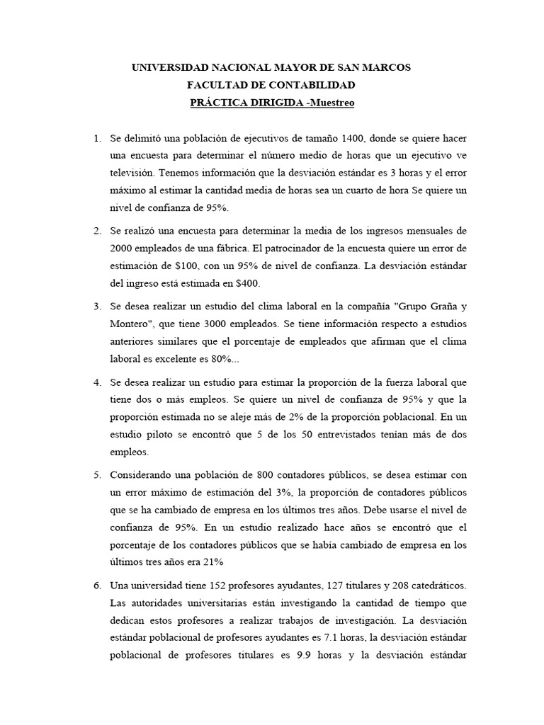 2025-I Practica Dirigida Muestreo | PDF | Intervalo de confianza | Desviación Estándar