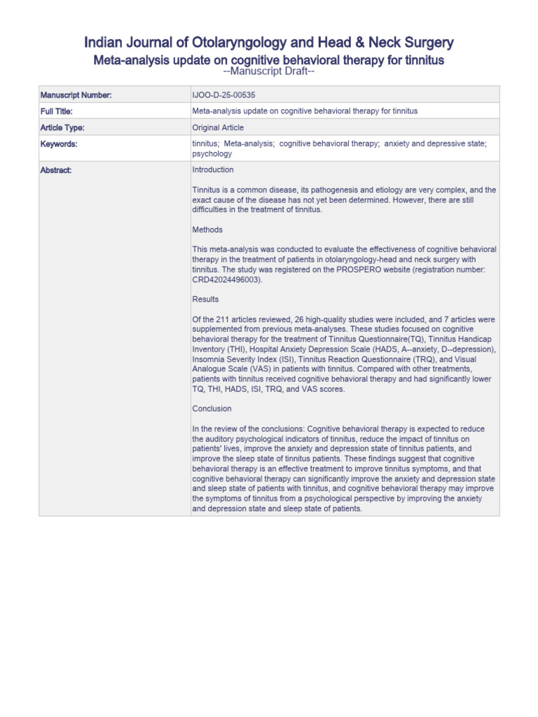 Ijoo D 25 00535 | PDF | Tinnitus | Cognitive Behavioral Therapy