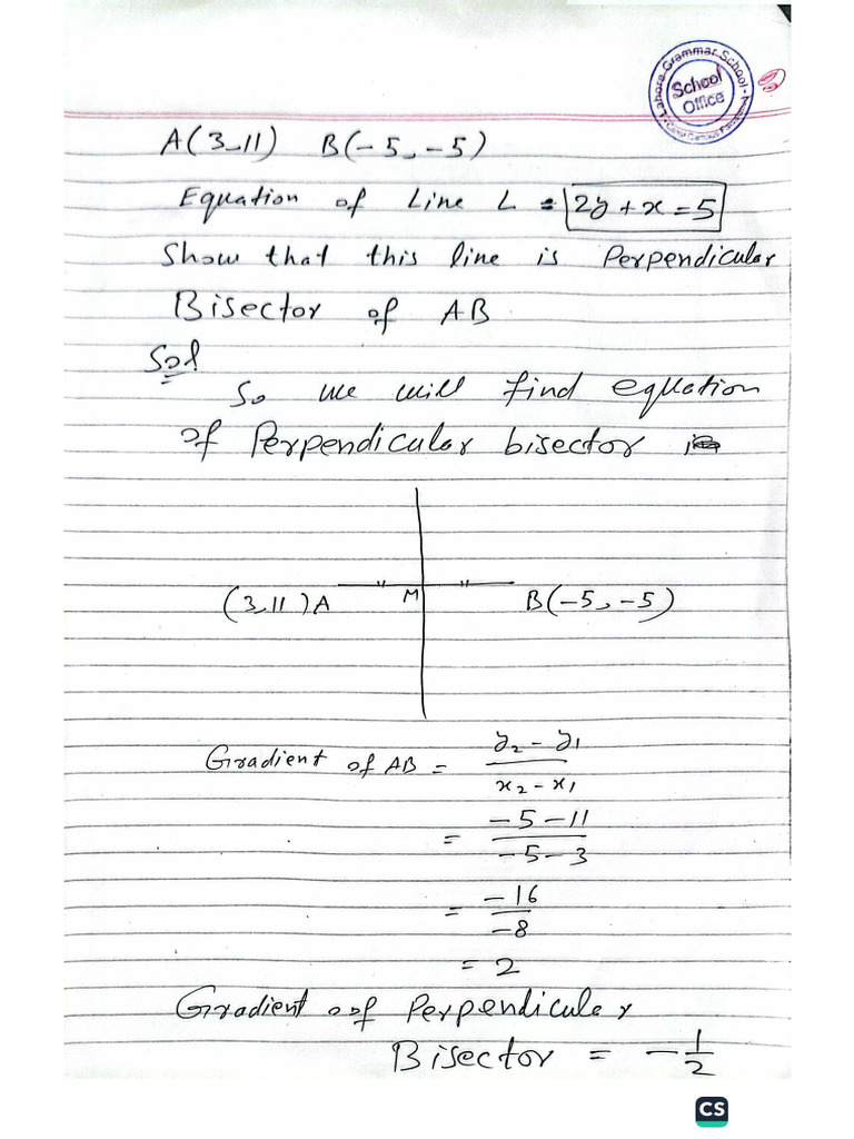 Equation of Perpendicular Bisector | PDF