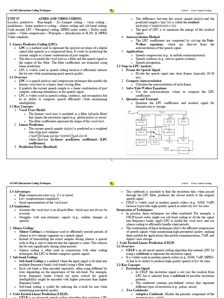 Unit Iv Audio and Video Coding | PDF | Data Compression | Modulation