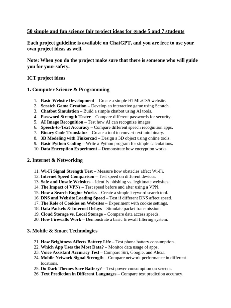ICT Project Ideas For Grade 5 and 7 | PDF | Artificial Intelligence ...