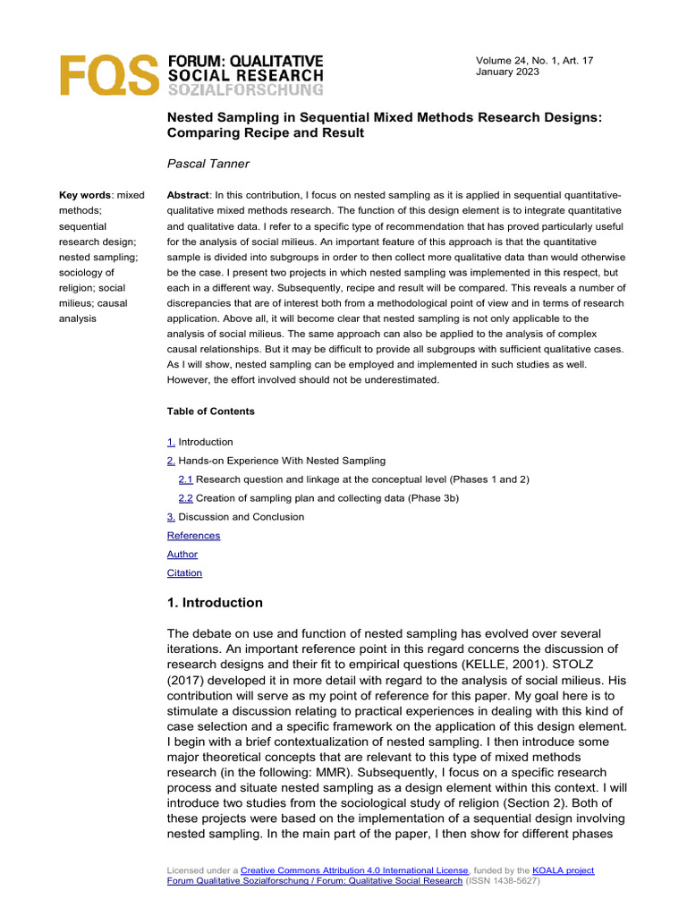 FQS 24 1 Tanner Nested Sampling in Sequential Mixed Methods Research Designs Comparing Recipe ...