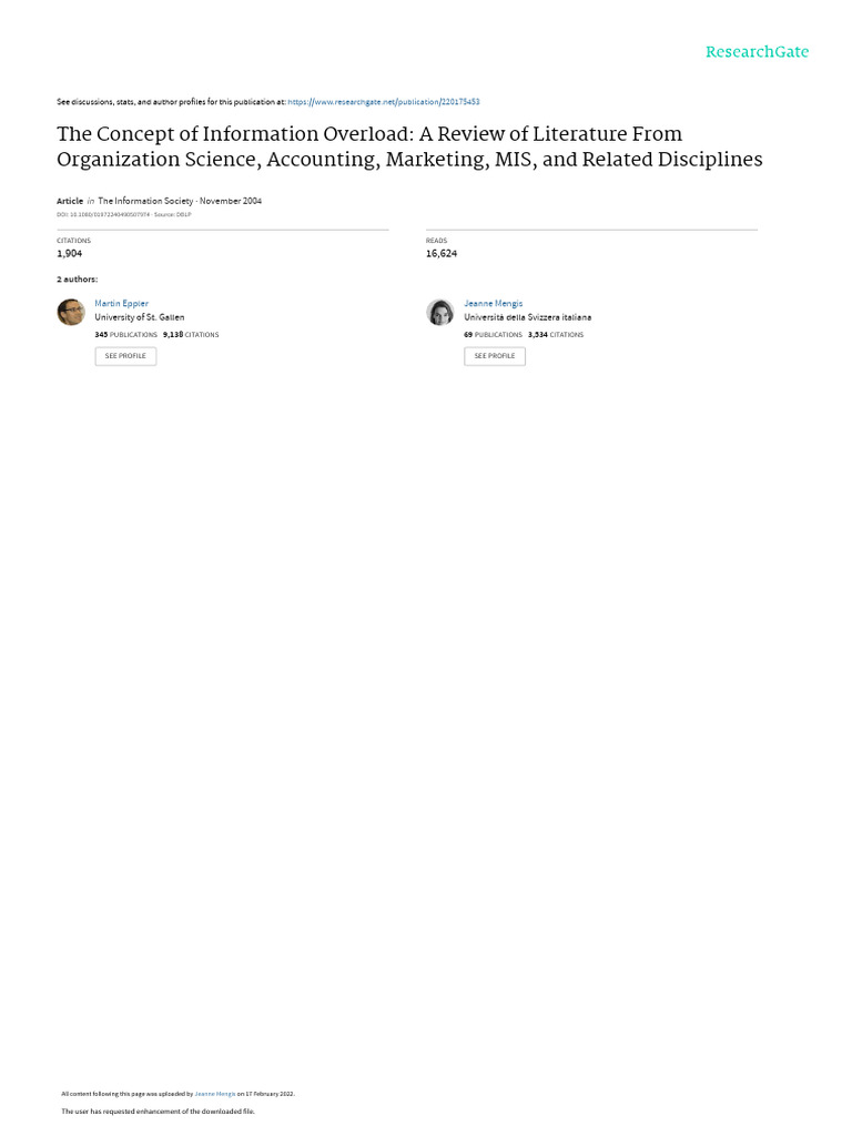 Eppler Meng Is 2004 Information Overload | PDF | Information | Anxiety