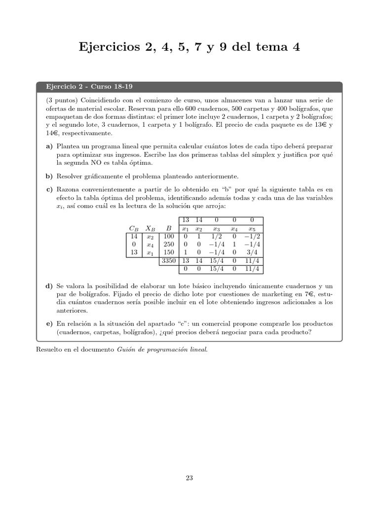 Ejercicios Examenes Resueltos Tema4 | PDF | Programación lineal